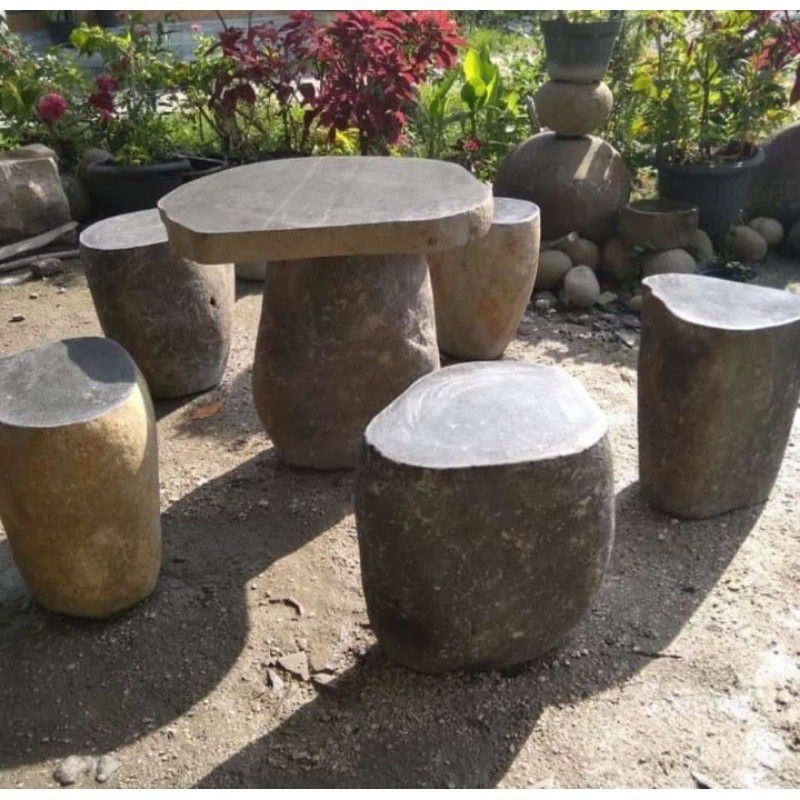 Jual Meja dan kursi taman batu alam andesit batu kali 50 cm + kursi 4 ...