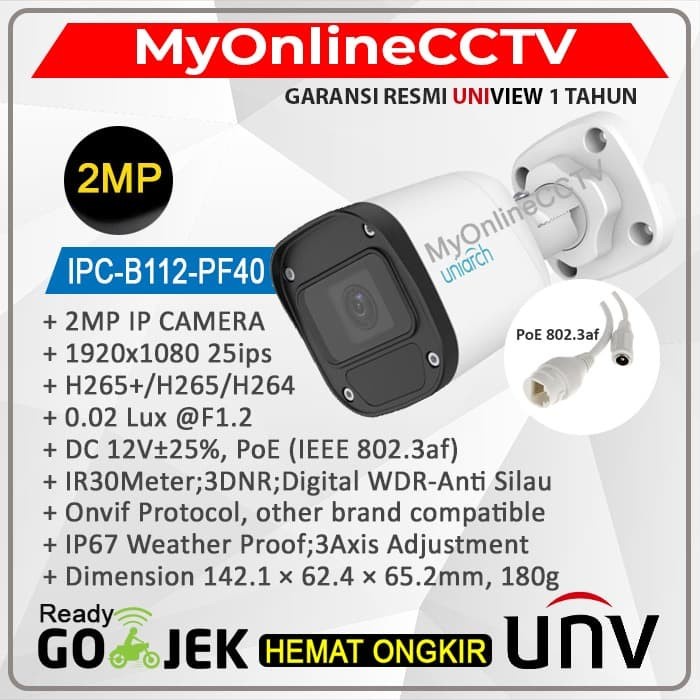 Jual Ip Cam Ipc-B112-Pf40 Uniarch Unv Uniview Resmi Ip Camera Cctv Outdoor 2Mp Poe | Shopee ...