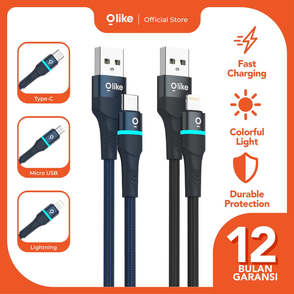 Jual KABEL DATA LED Olike D101 Lightning MicroUSB Type-C Fast Charging ...