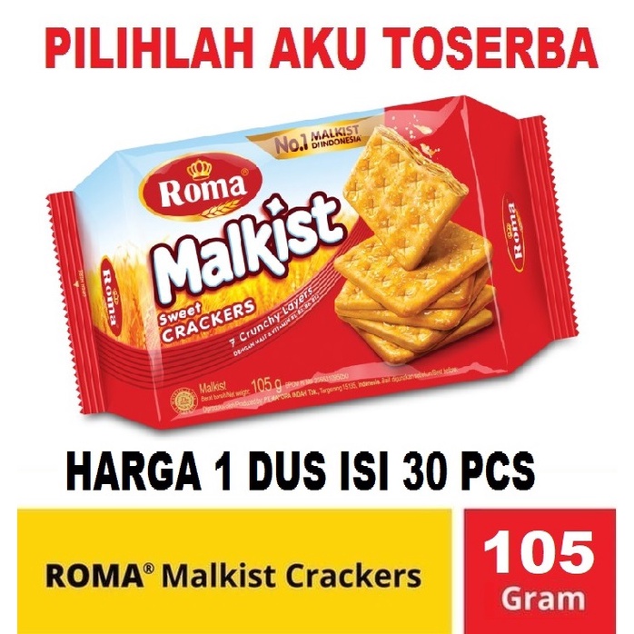Jual Biskuit Roma Malkist Crackers 105 gr - ( HARGA 1 DUS ISI 30 ...