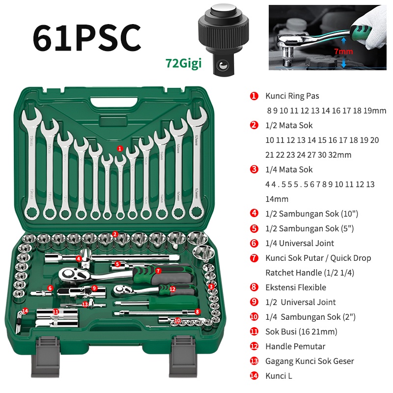 Jual Isku Tools Set 121pcs-72gigi kunci shock set lengkap Termasuk 1 ...