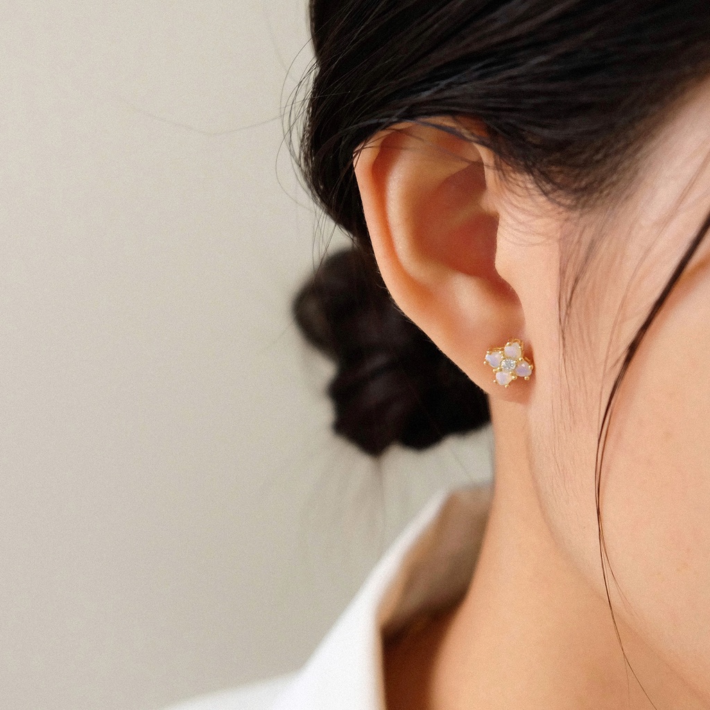 Jual Opalite Clover Zirconia Stud Earrings — 18K Gold Plated Sterling ...