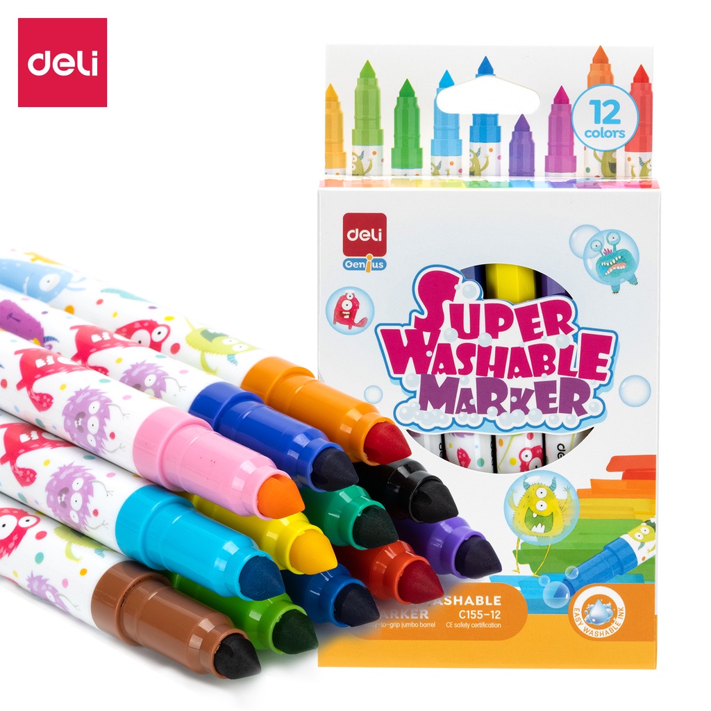 Jual Spidol Deli Super Marker Washable 12 Warna - EC155-12 | Shopee ...