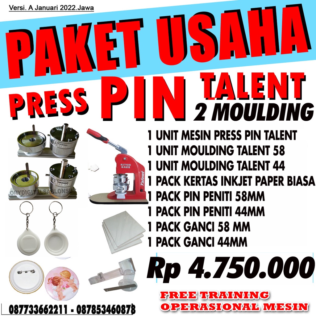 Jual MESIN PRESS PRESS PIN TALENT 2 MOULDING UKURAN 58MM DAN 44MM ...