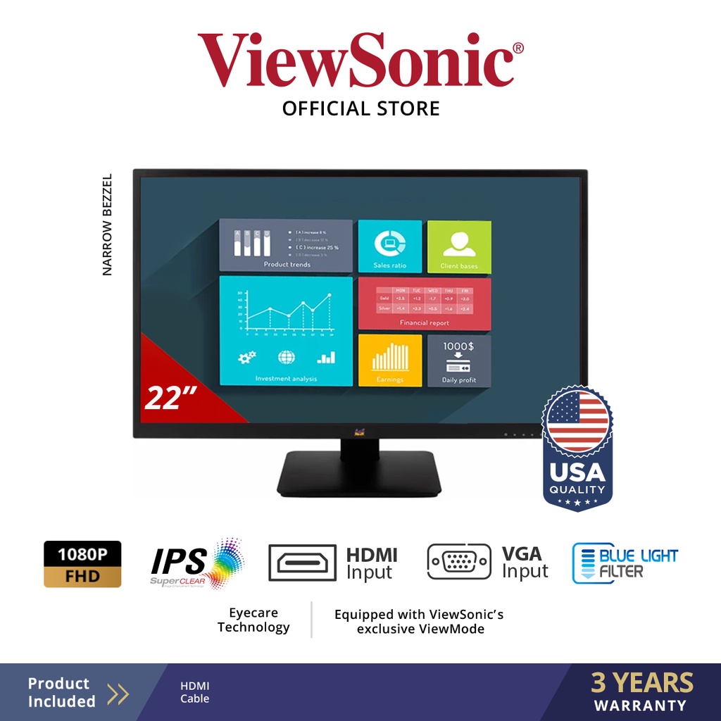 Jual ViewSonic 22" VA2210-H Home and Office Monitor | 1080p ...