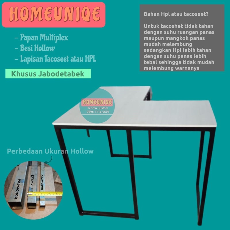 Jual HOMEUNIQE 100x40x70-100x40x70 Meja letter L / Type L meja gaming ...