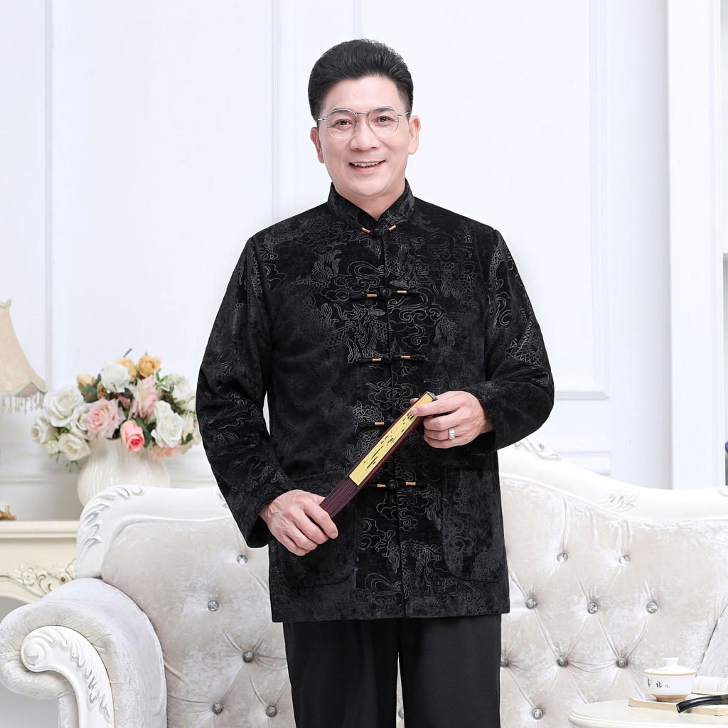 Jual Cheongsam Qipao Atasan Pria Merah Biru Hitam Lengan Panjang Gaya ...