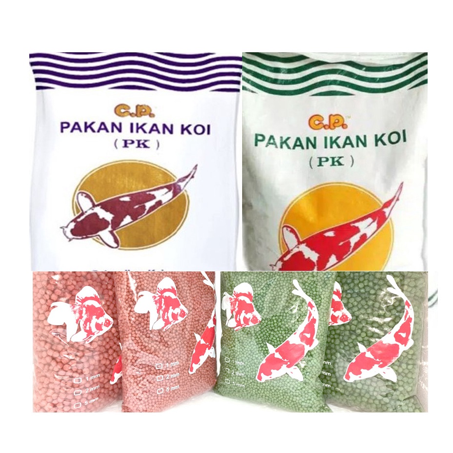 Jual Pakan Koi PK 2mm 5mm MERAH / HIJAU REPACK 500gr dan 1Kg Pelet ...