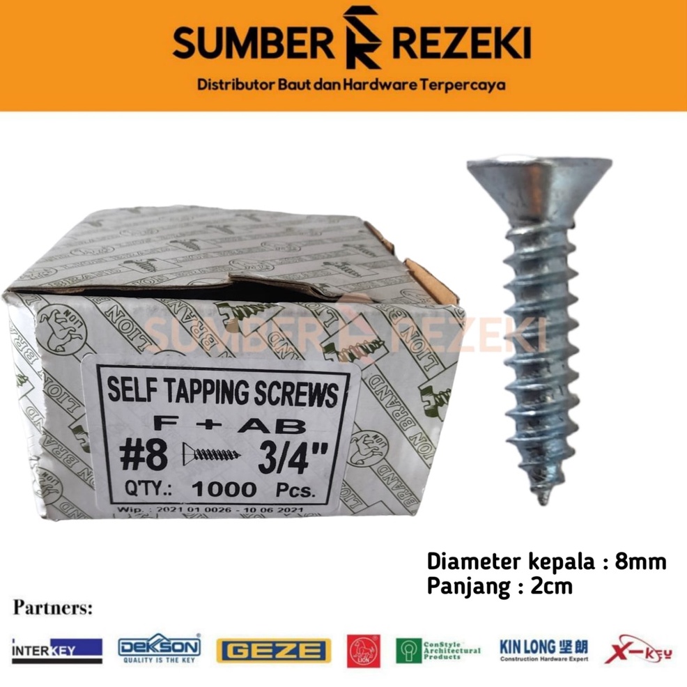 Jual SEKRUP TAPPING ( F + AB #8 x 3/4" ) | Shopee Indonesia
