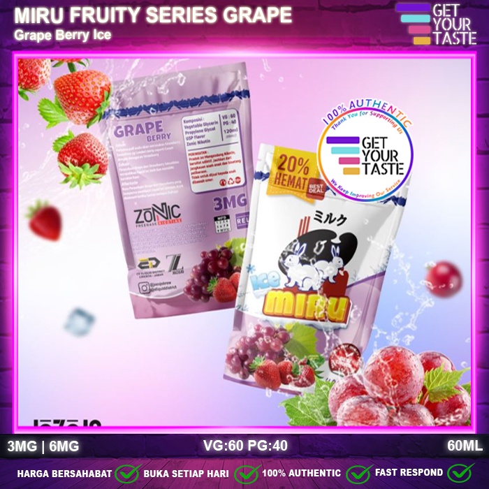 Jual Liquid Miru Fruity Series Grape Berry Ice 60ML by Jozojo | Shopee ...