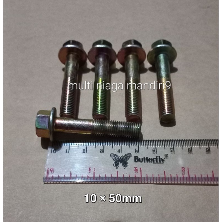 Jual ( satuan ) baut 14 topi / flange bolt m10 × 50mm bahan baja kuning ...