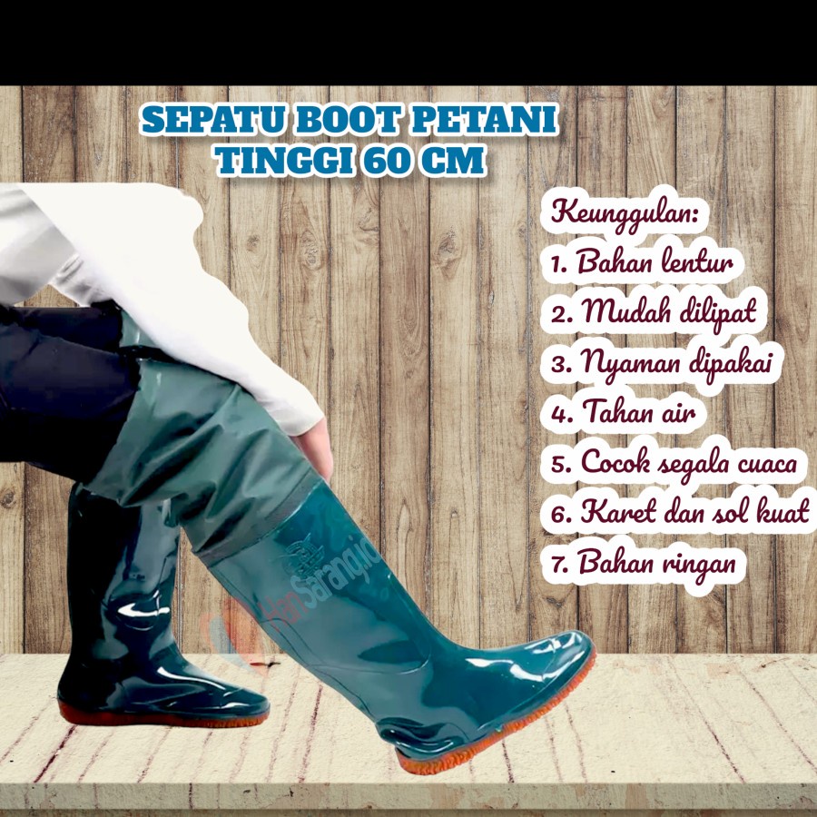 Jual sepatu boots pria karet panjang boot ke sawah ladang mancing 60 CM ...