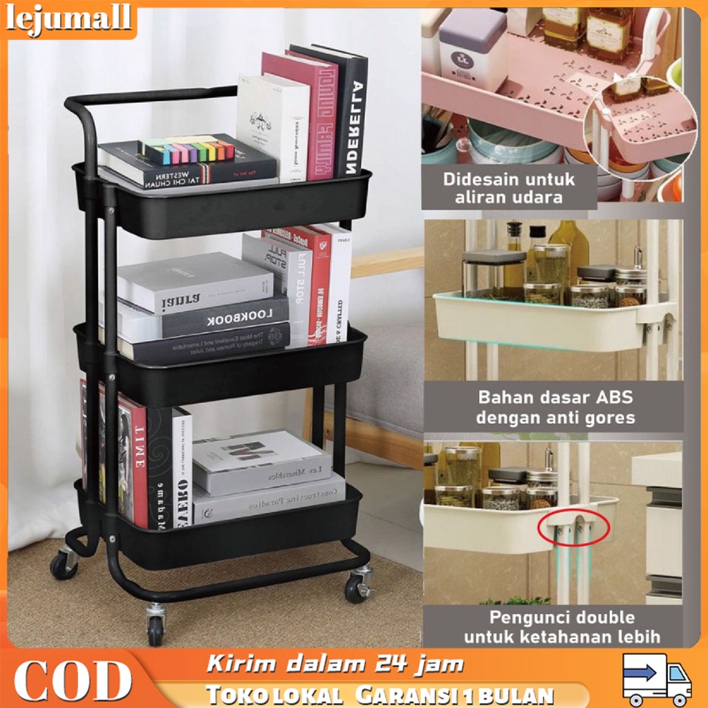 Jual Rak Troli Dengan Roda 3 Susun Serbaguna Rak Dapur dengan Keranja ...