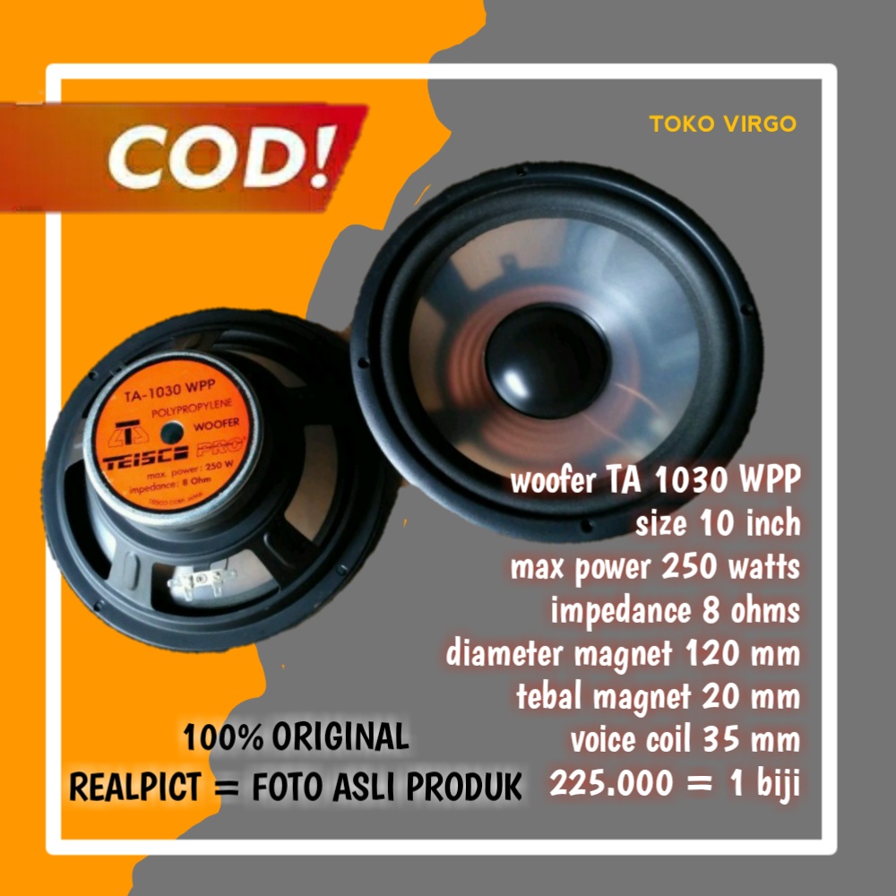 Jual Speaker Woofer 10 Inch TA 1030 WPP Daun Bening Speker Wofer 10 Inci 250 Watts Spiker Wufer ...