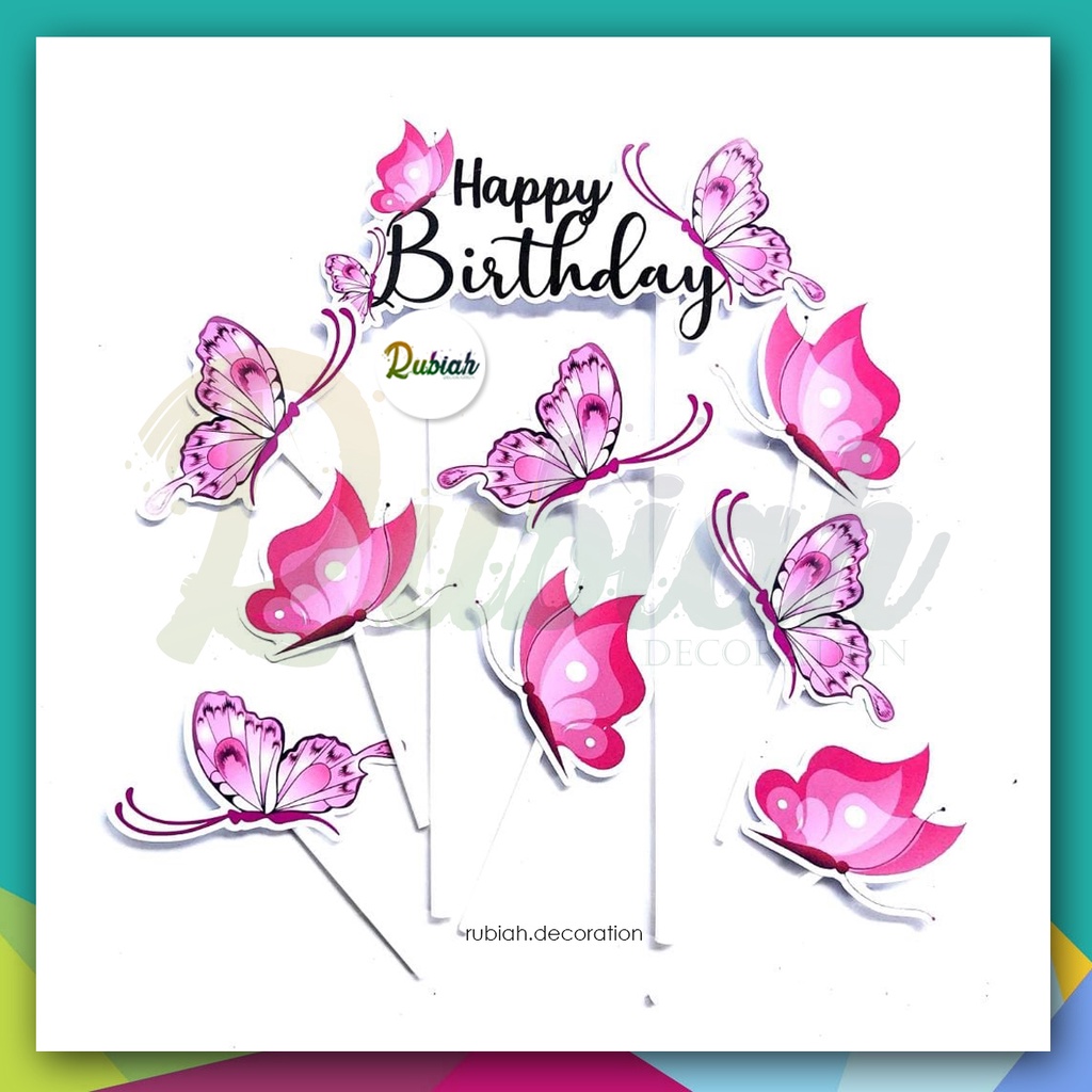Jual Topper Cake Kupu Kupu Pink 1 set / Hiasan kue ulang tahun Happy ...