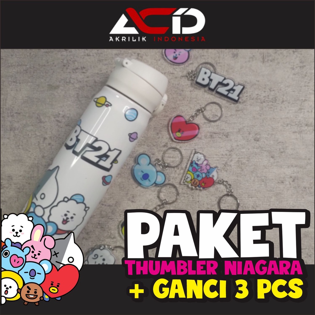 Jual Paket Thumbler Niagara - Full Gambar + Ganci 3 Pcs - Edisi BTS BT21 | Shopee Indonesia