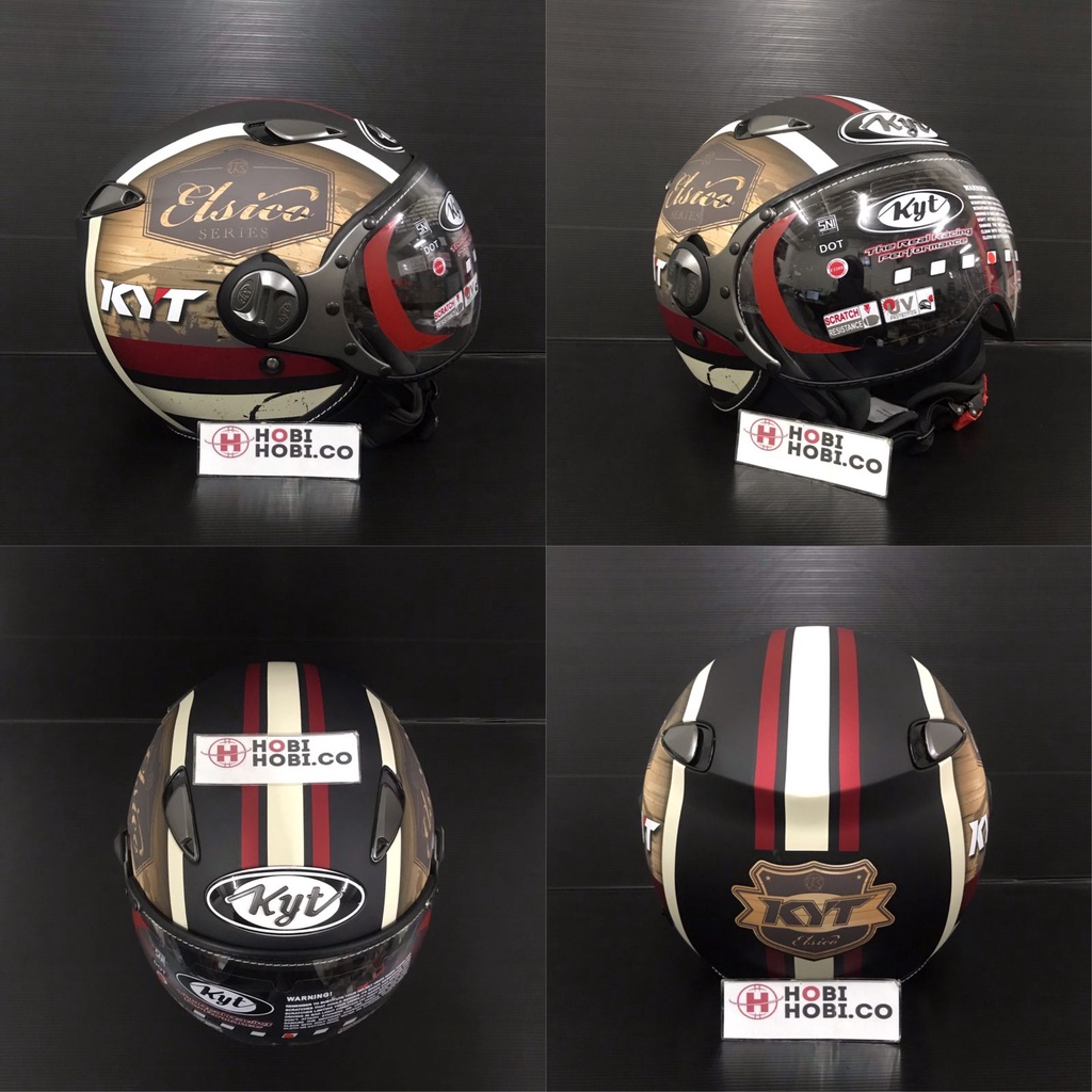 Jual HELM KYT ELSICO MOTIF SERI 5 BLACK MATT RED BOGO RETRO HELM KYT ...