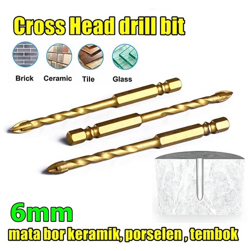 Jual Mata Bor Tombak Segitiga Spiral Tungsten 6mm Cross Head Kaca ...