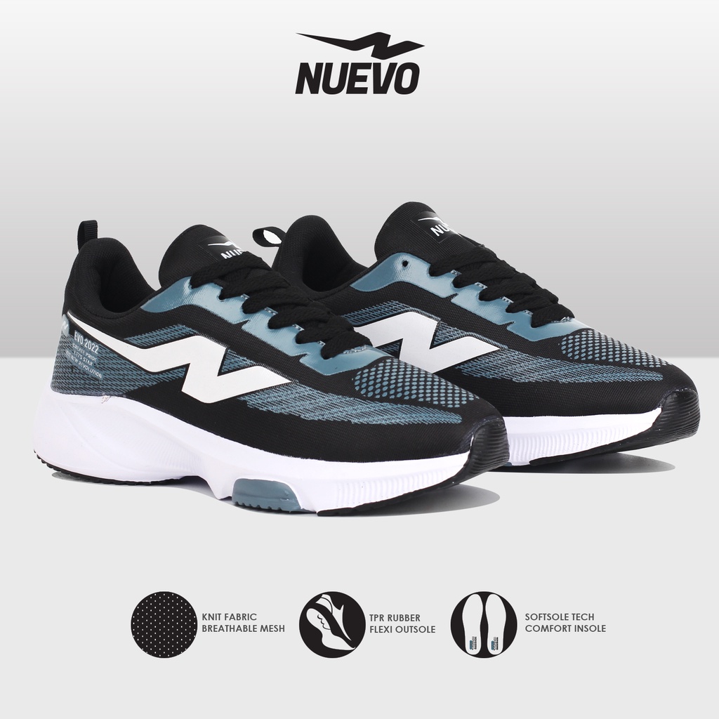 Jual NUEVO - EVO-2022 Black Grey | Sepatu Olahraga Pria | Sepatu ...
