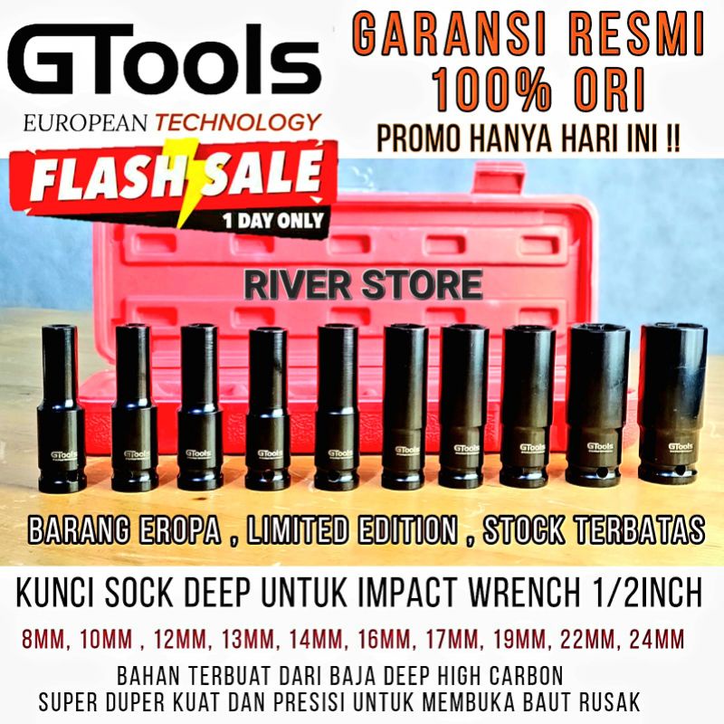 Jual Kunci Shock GTools Eropa Deep Impact Wrench Sock Shocket 1/2 Inch 8MM-24MM Socket Segi Enam ...