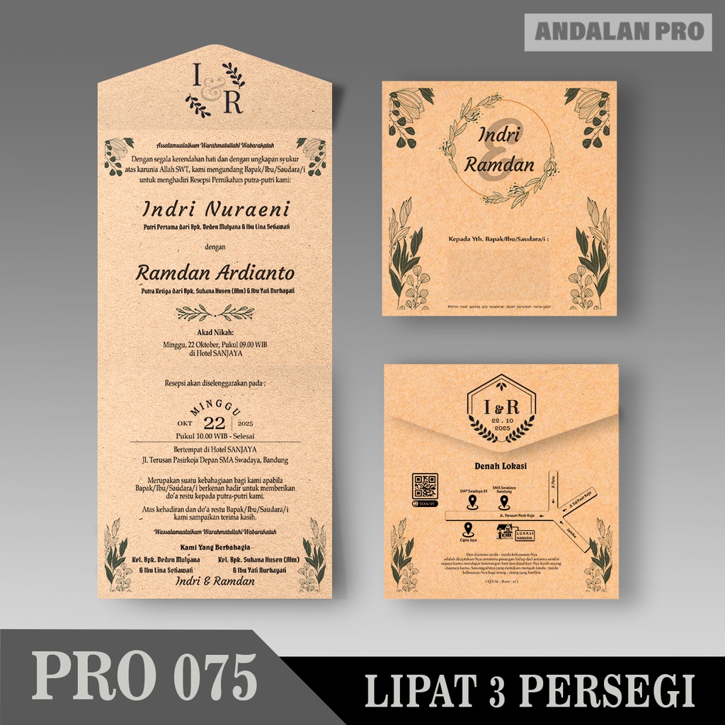 Jual 50 Desain Undangan Lipat 3 Persegi Bahan Kraft 200 GSM | Shopee ...