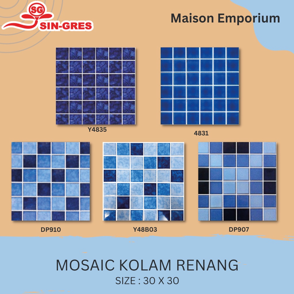 Jual MOSAIC KERAMIK SIN-GRES KOLAM RENANG BIRU /mozaic mosaik mozaik ...