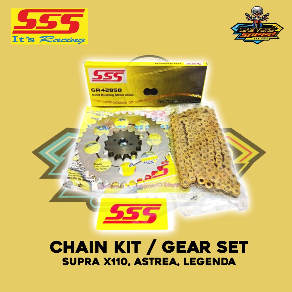 Jual SSS Chain Kit Gear Gir Set Rantai Gold Emas Supra X100 Astrea Grand Legenda SB 110L Tebal ...