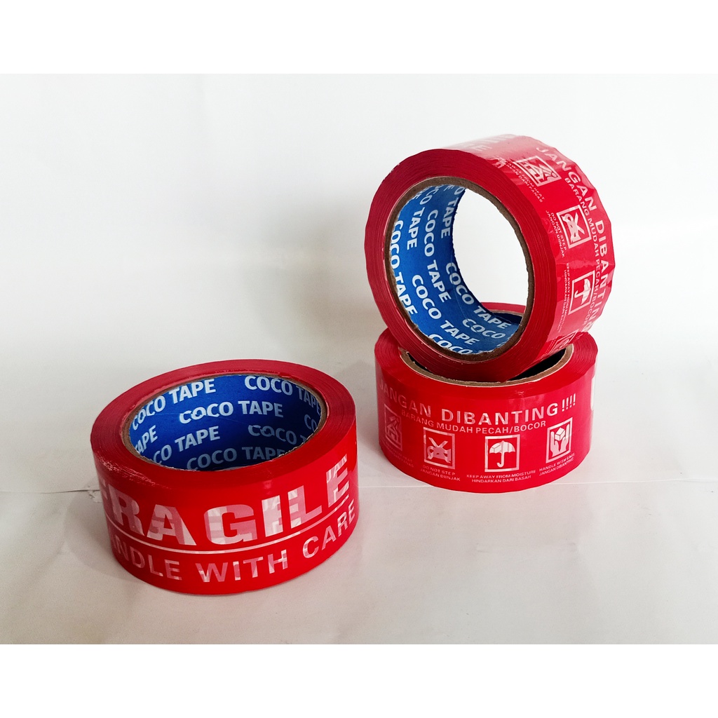 Jual LAKBAN FRAGILE MERAH 2 Inch (48mm) 90Yards 2 BAHASA LENGKAP ...