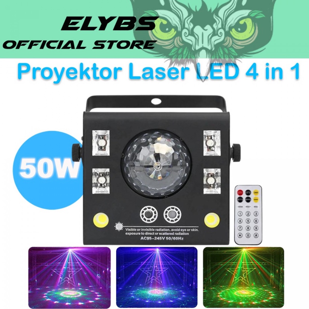 Jual Lampu Laser Proyektor LED 4in1 Lampu Disco DJ DMX Party Lights 50W ...