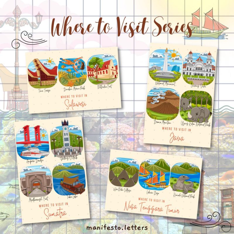 Jual Postcard Where to Visit Series | Kartu Pos Tourism | Historical ...