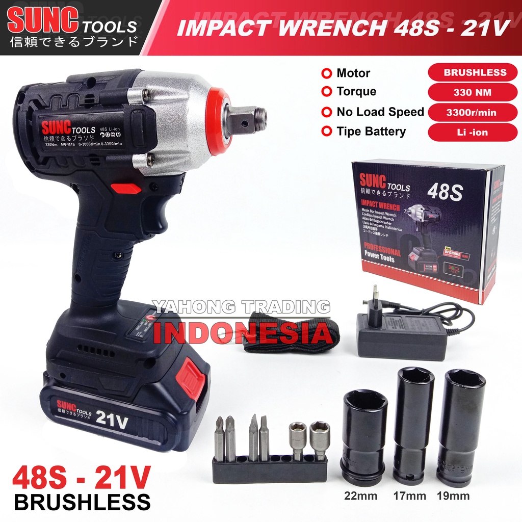 Jual Mesin Impact Baterai 21V Cordless Impact Wrench BRUSHLESS 48S SUNC TOOLS | Shopee Indonesia