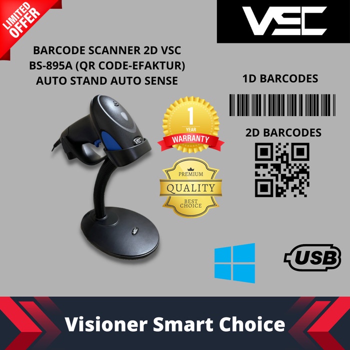 Jual BARCODE SCANNER 2D VSC BS-895A (QR CODE-EFAKTUR) AUTO STAND AUTO ...