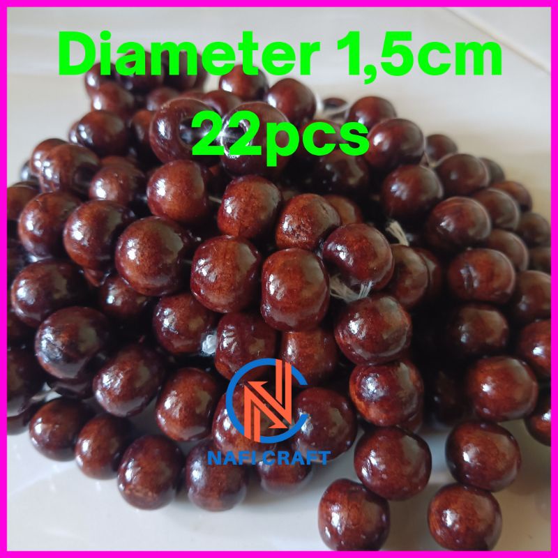 Jual manik bulat kayu 15mm bahan kerajinan macrame | monte kayu bulat ...