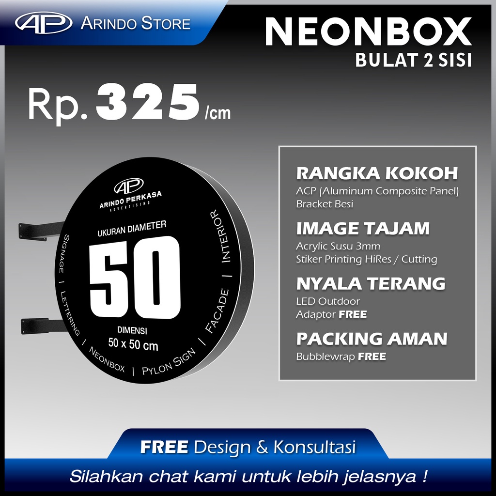 Jual Neon Box Bulat 2 sisi 50x50cm | Shopee Indonesia
