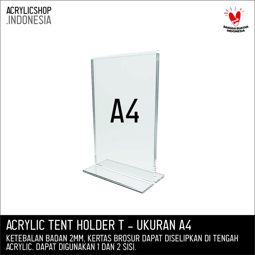 Jual Akrilik Tempat Brosur A4 / Acrylic Tent Card Holder Stand 2 sisi A4 Type T | Shopee Indonesia