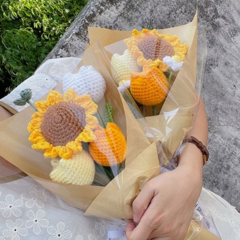 Jual READY STOCK bouquet crochet sunflower and tulip | buket bunga ...
