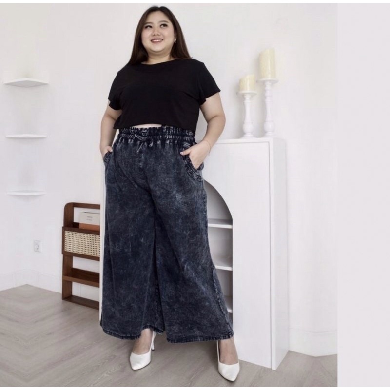 Jual Celana Jeans Wanita Kulot Panjang Korean Style Big Size Jumbo ...
