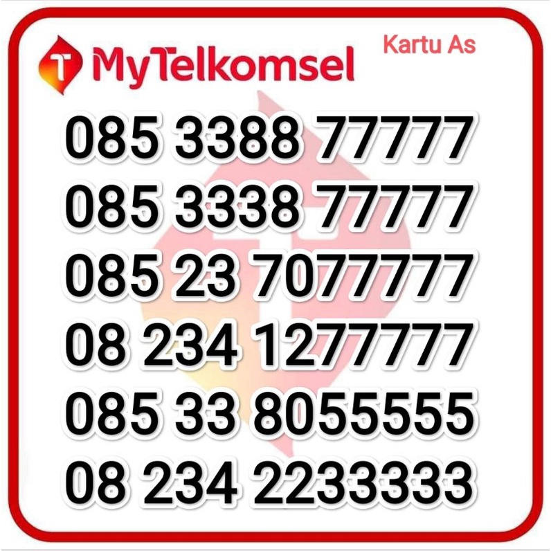 Jual Kartu Perdana Kartu As Nomor Cantik Prepaid Sim Card Telkomsel Prabayar Panca 77777 8055555 ...