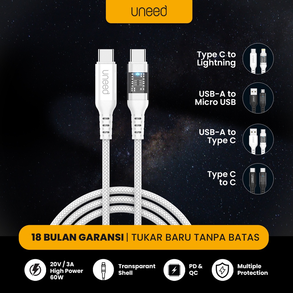 Jual UNEED Kabel Data Transparan PD 60W Type C, Micro, Lightning - UCB56 | Shopee Indonesia