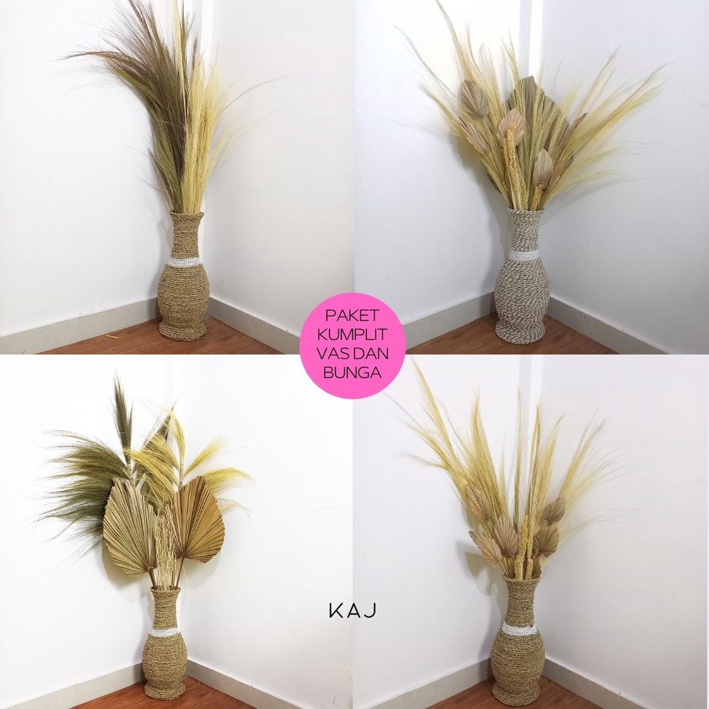 Jual Paket Hemat Bunga Kering Rayung Pampas Dan Vas Rotan Termurah ...