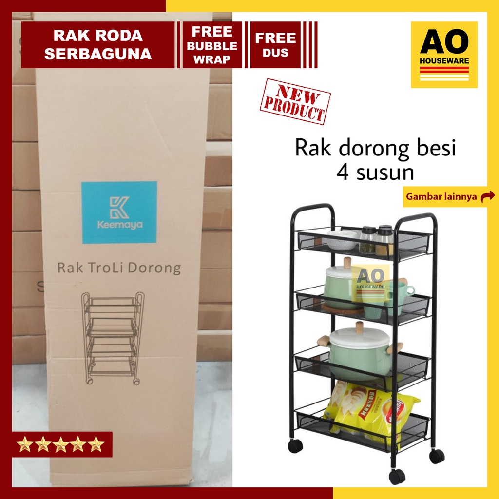 Jual Rak Dorong Besi Roda Serbaguna Peralatan Dapur Buah susun 3 dan ...