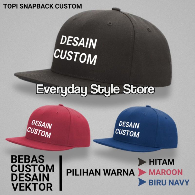 Jual Topi Snapback Custom / Topi Custom Gambar Bebas / Desain Satuan ...