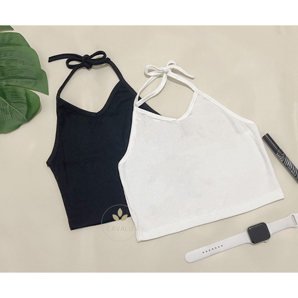 Jual CAVALU Korean Halter Tanktop Knit Crop Top Sexy 124 | Shopee Indonesia