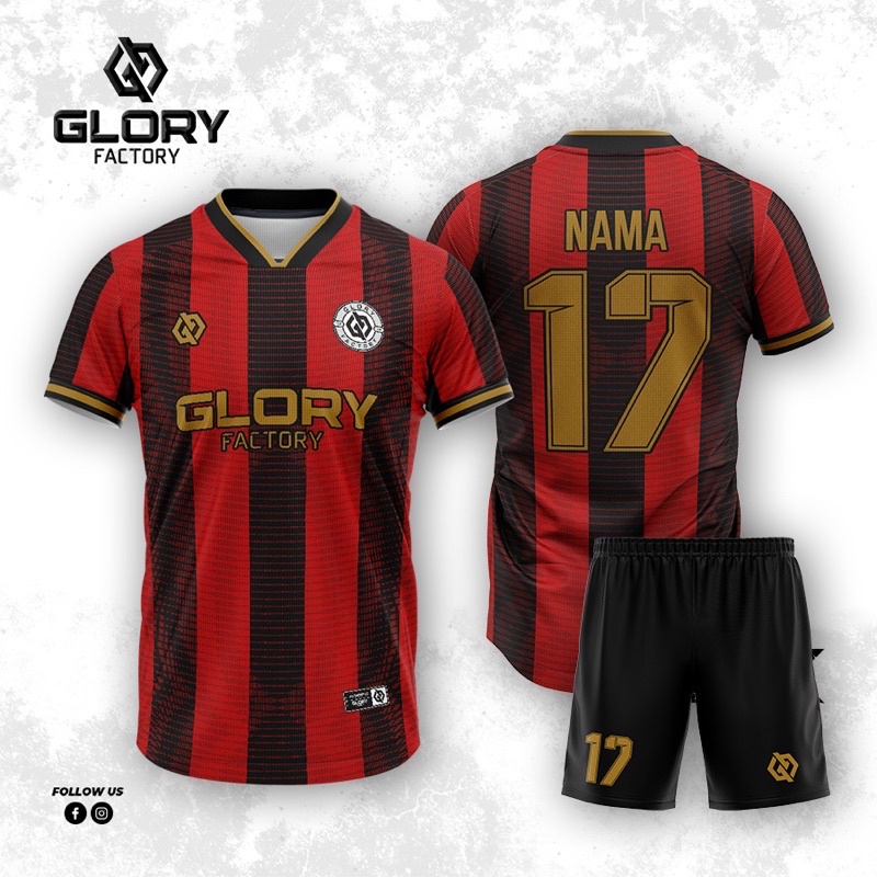 Jual Jersey Setelan Futsal Print Salur Hitam Merah Bahan Premium Dryfit ...