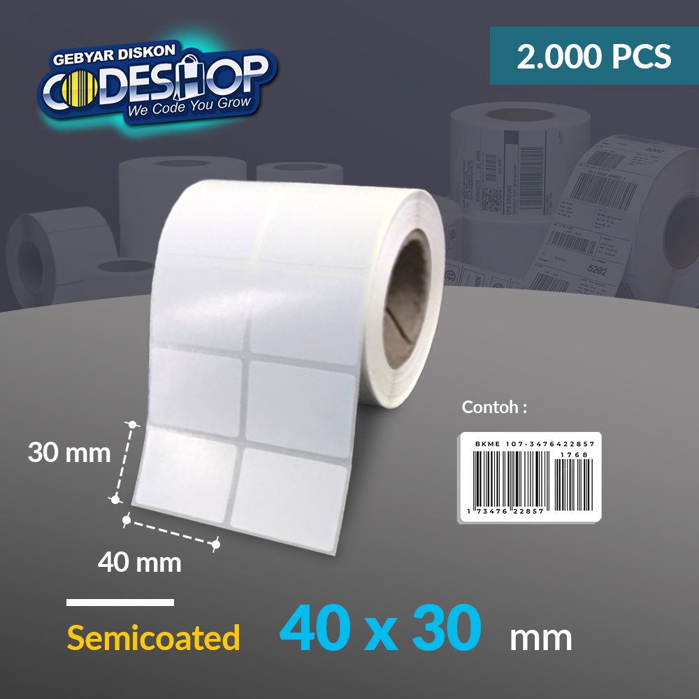 Jual Codeshop Label Semicoated 40 x 30 mm 2 Line Stiker Printer Barcode ...