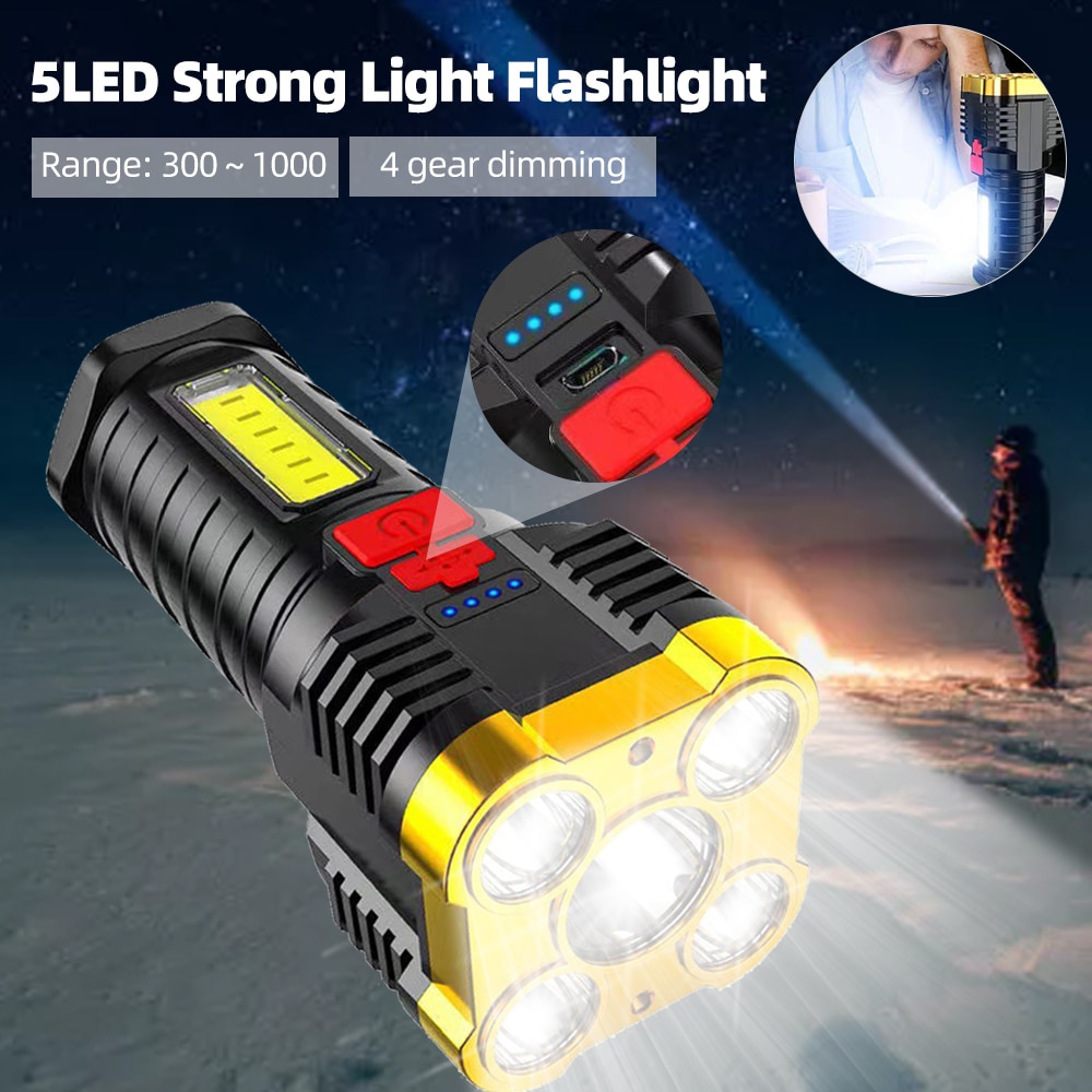 Jual Lampu Senter 5 LED Emergency Flashlight Super Bright COB Side ...