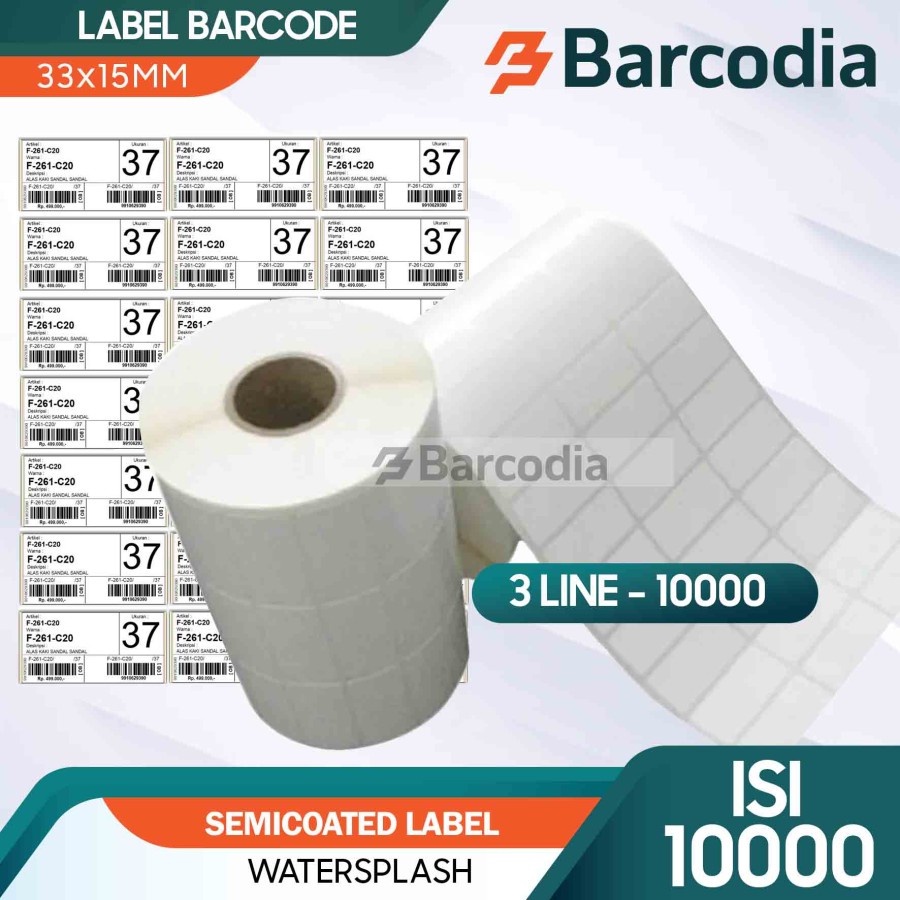 Jual BARCODIA Label Stiker Semicoated 33X15 mm 3 Line isi 10000pcs ...