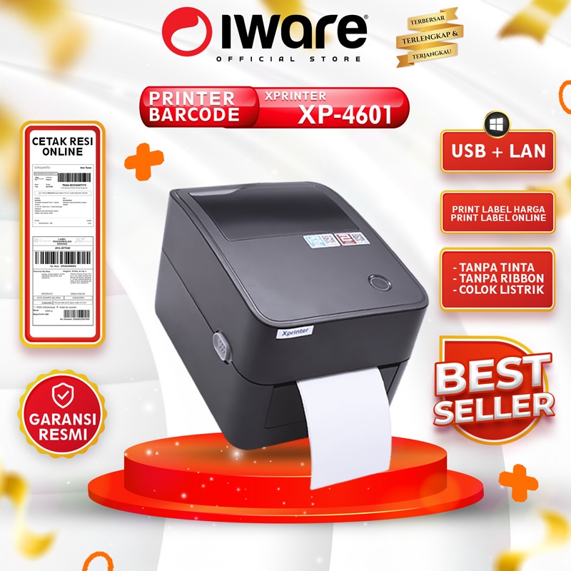 Jual Printer Barcode Thermal Label Xprinter XP-4601 Usb+Lan Cetak Resi ...