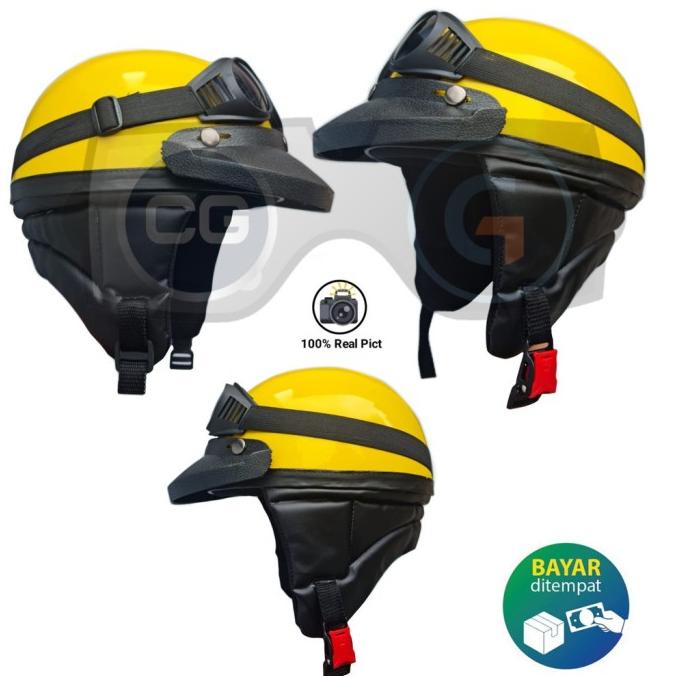 Jual PROMO TERBATAS!!! HELM RETRO CHIPS CAT GLOS KUNING/KUNING/BIRU ...