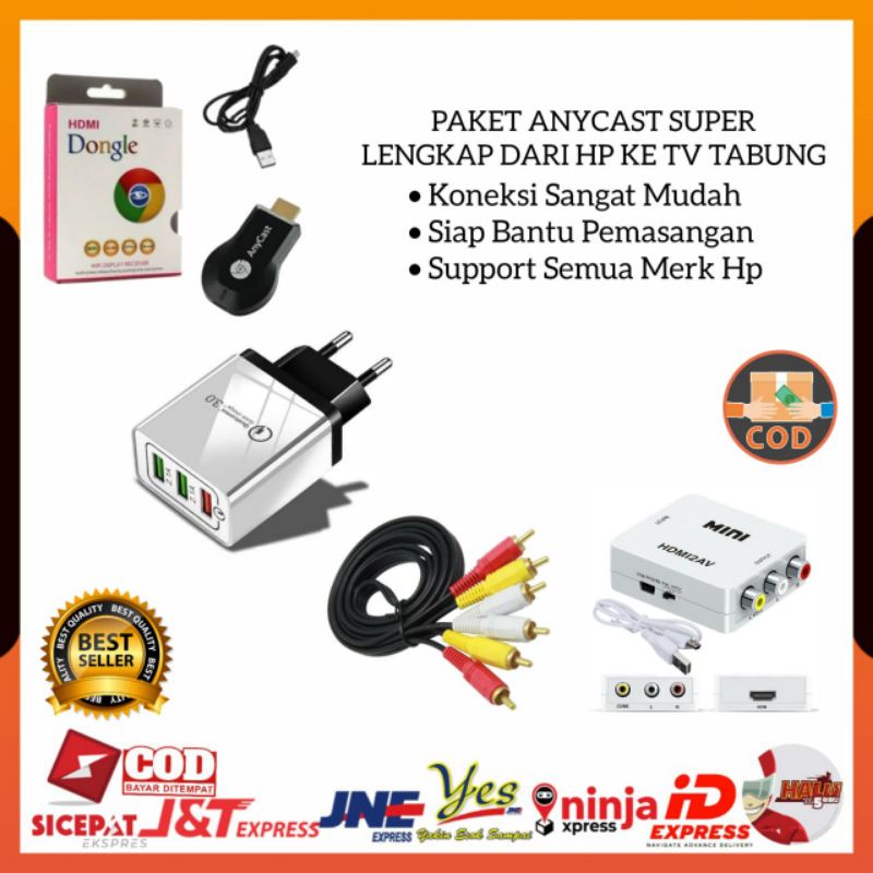 Jual (COD) PAKET ANYCAST DONGLE SUPER LENGKAP DARI HP KE TV TABUNG ...